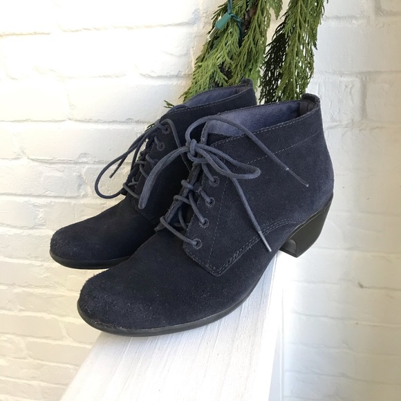 Clarks | Shoes | Clarks Blue Suede Ankle Booties Shoes Size 7 | Poshmark